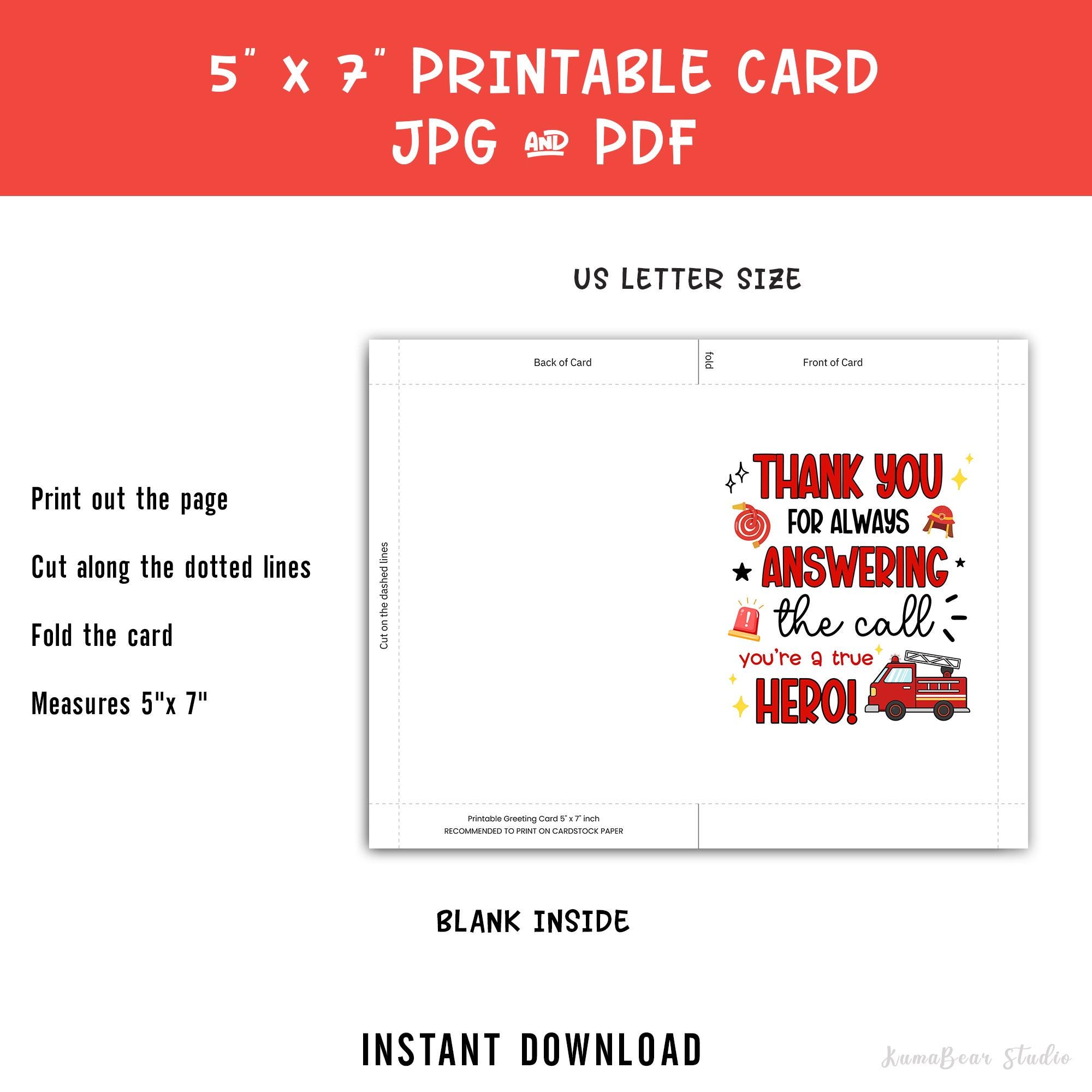 Firefighter Thank You Card Printable: Hero Appreciation (PDF Download ...