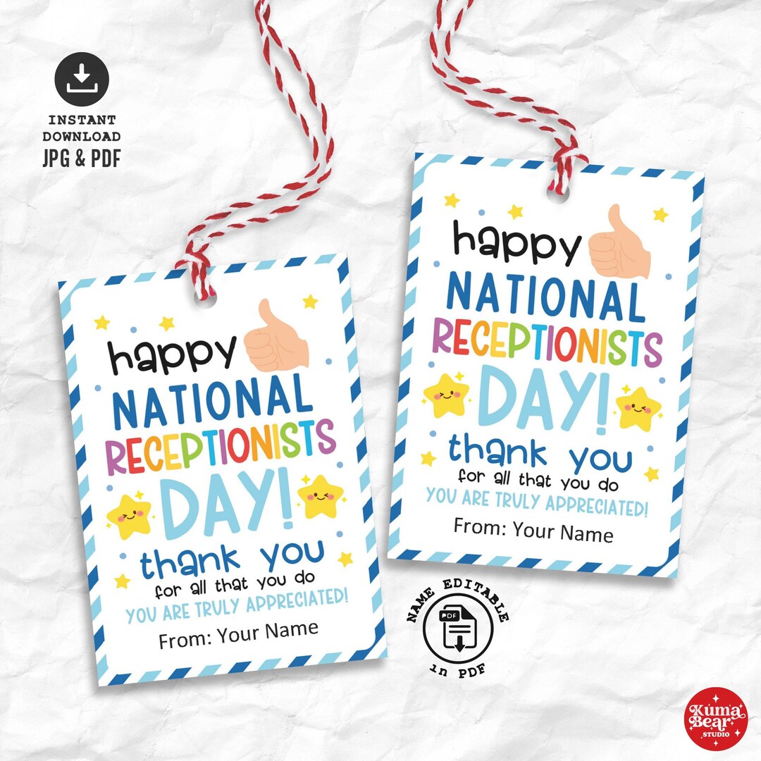 Receptionists Day Tag Printable, Front Desk Staff Appreciation Gifts ...