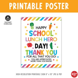 School Lunch Hero Sign Printable, School Lunch Hero Appreciation ...