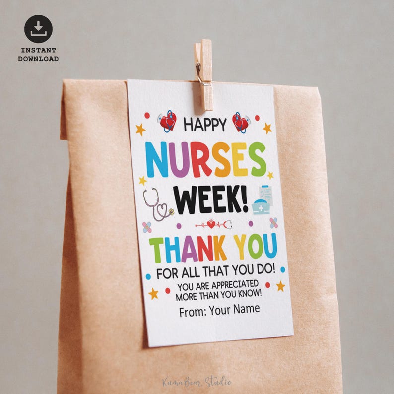 Nurse Appreciation Week Tag Printable, Editable Thank You Gift Tag for ...