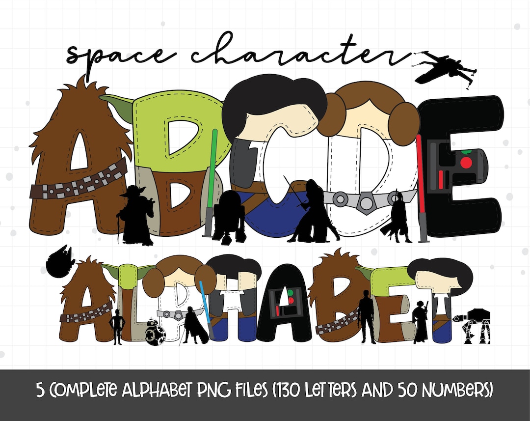 Star Space Wars Alphabet, Galaxy Wars Doodle Letters & Numbers ...
