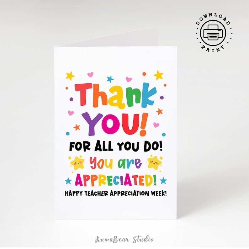 Teacher Appreciation Week Printable Card, School Staff Gift Thank You ...