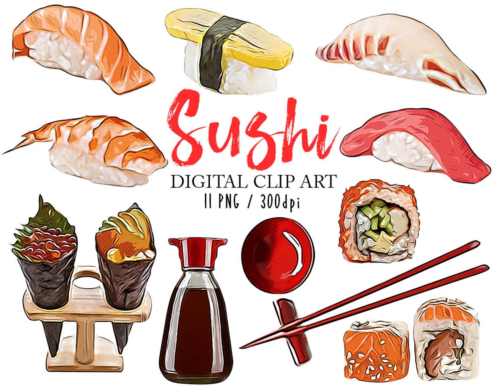 Sushi Clipart Japanese Clipart Chopsticks Clip Art Food - Etsy