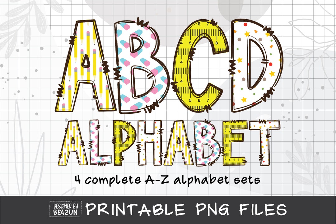 School Alphabet Letters PNG Bundle School Hand Drawn Doodle - Etsy