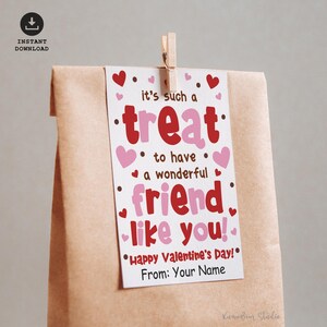 Valentine Friend Gift Tags Printable, Happy Valentine's Day Treat Tags ...