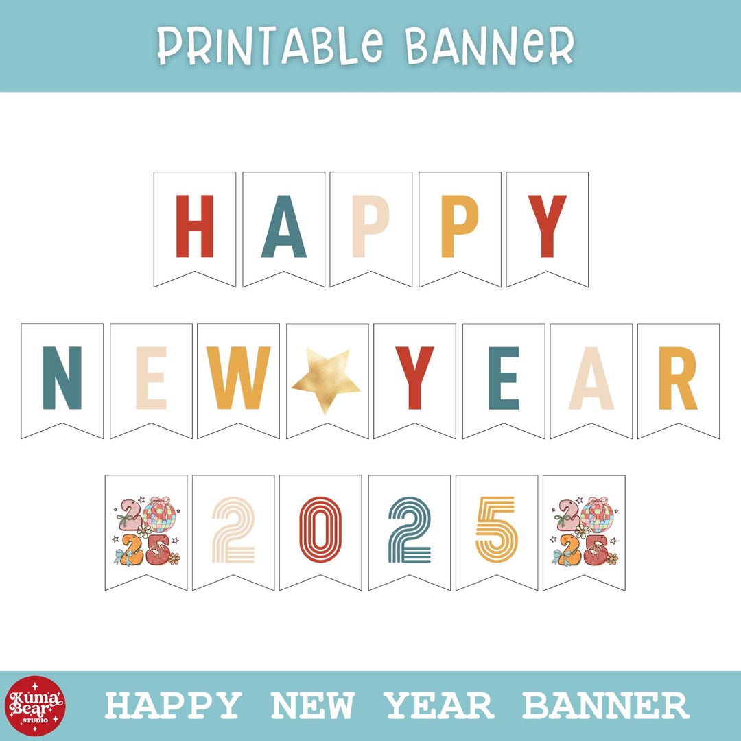 Printable Banner Happy New Year 2025 Decor, New Year’s Eve Banner, DIY ...