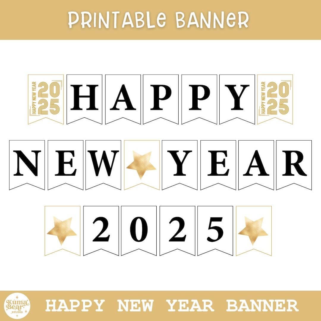 New Year's Banner Printable Holiday Party Banner Garland, Happy New ...