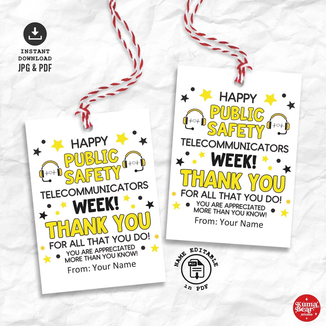 Telecommunicators Week Gift Tag Printable, 911 Dispatcher Tags, Thank ...