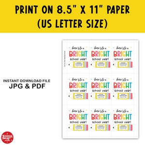 Back to School Printable Gift Tag, Bright School Year Tag, First Day of ...