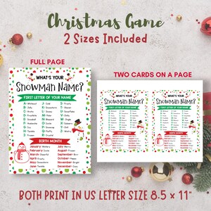 What's Your Snowman Name Game Printable Christmas Party Game, Holiday ...