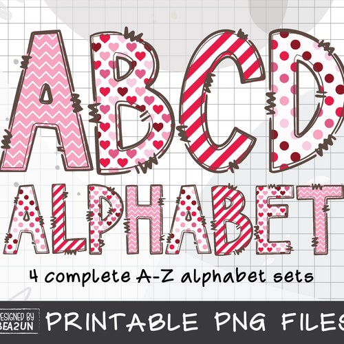 White and Pink Alphabet PNG Alphabet Sublimation Alphabet - Etsy