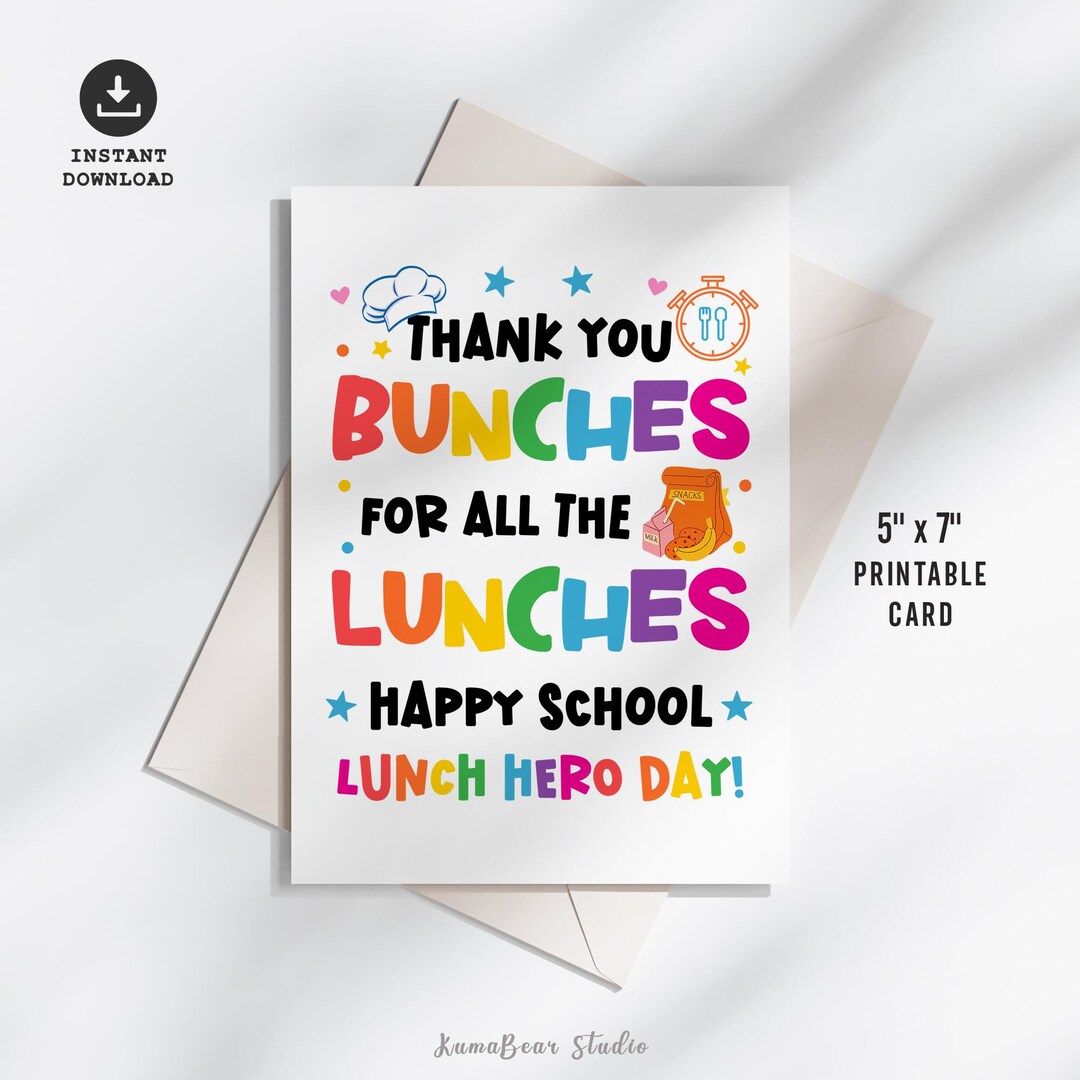 School Lunch Hero Day Card Printable, Cafeteria Staff Appreciation ...