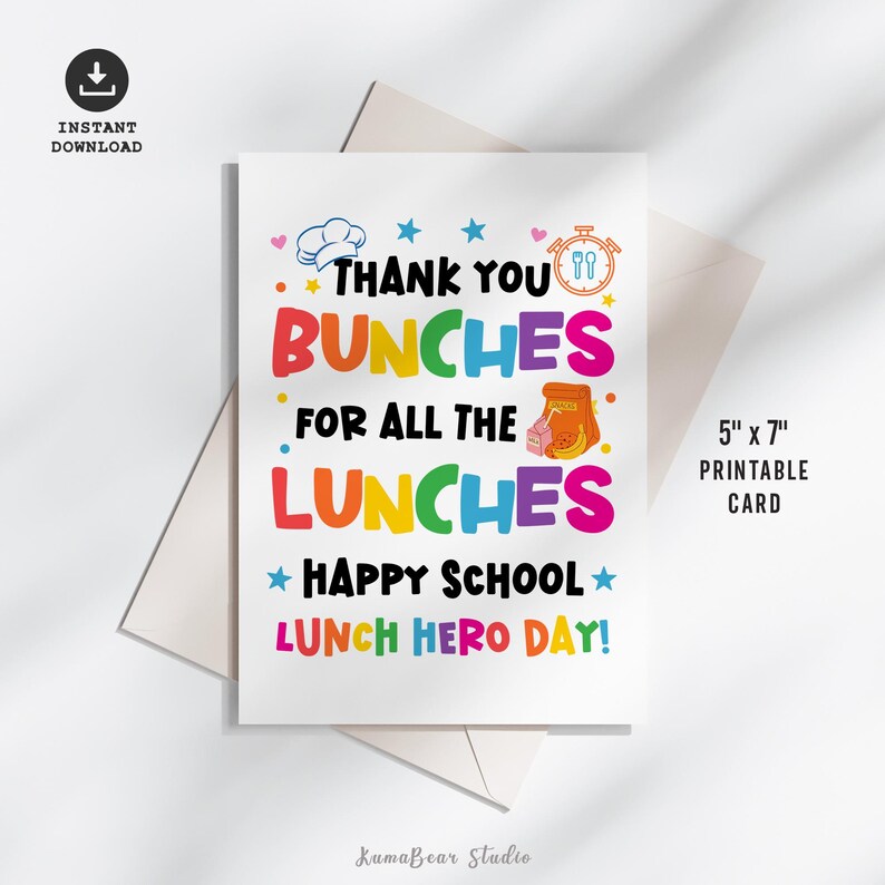 School Lunch Hero Day Card Printable, Cafeteria Staff Appreciation ...