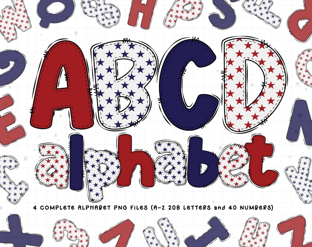 Red White Blue Alphabet Letters PNG Bundle, 4th of July PNG, Patriotic ...