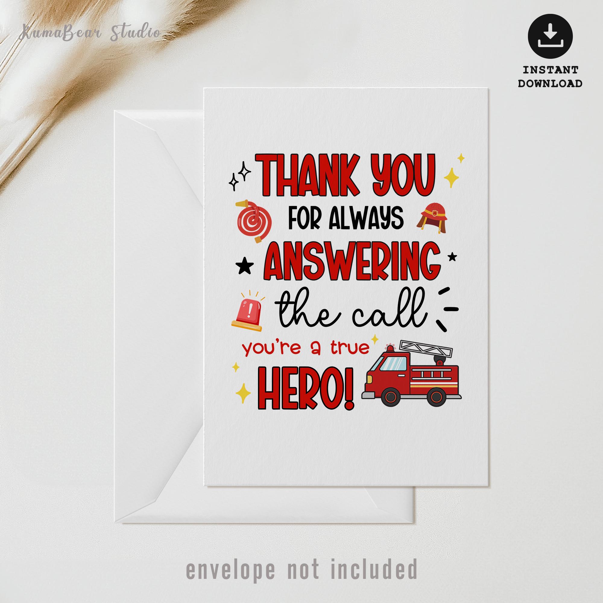 Firefighter Thank You Card Printable: Hero Appreciation (PDF Download ...