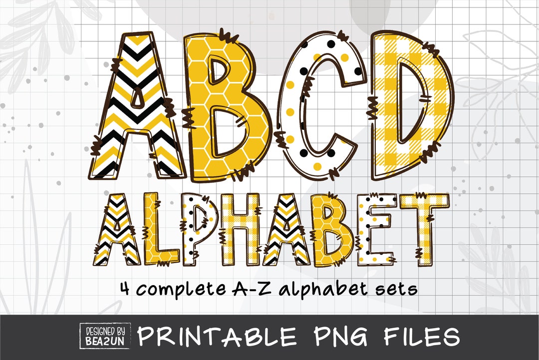 Honey Bee Alphabet PNG, Alphabet Sublimation, Alphabet Letters Bundle ...