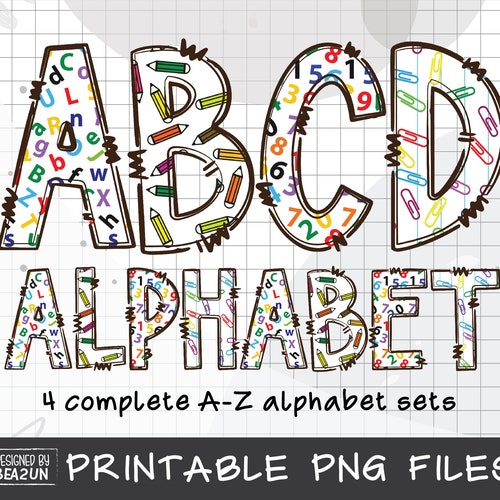 School Boy Doodle Alphabet Sublimation Clipart PNG Number & - Etsy