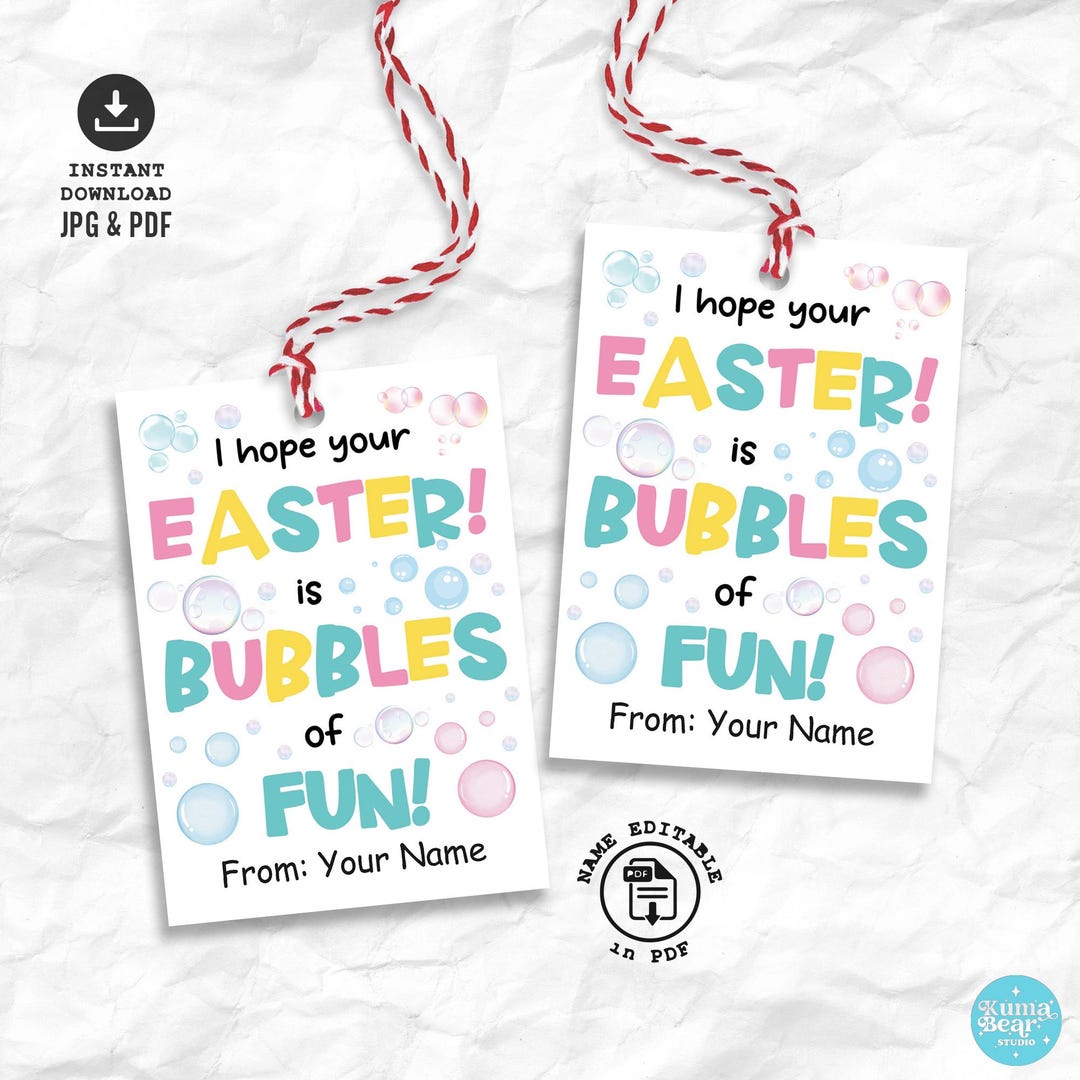 Easter Bubble Gift Tag, Kids Basket Favor, Printable Classroom Treat ...