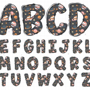 Space Doodle Alphabet Bundle, Space PNG Letters, Space Sublimation ...