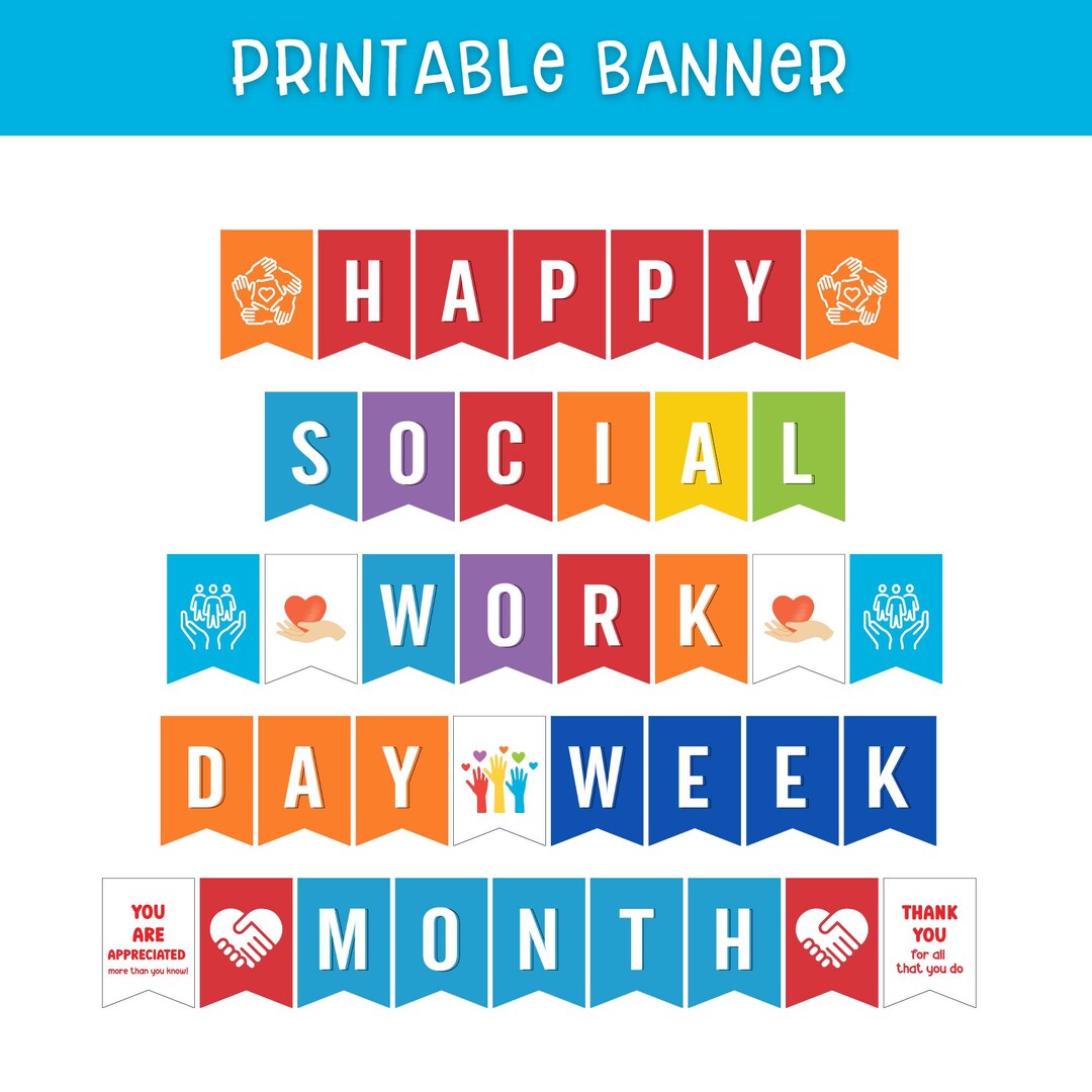 Social Work Month Banner Printable, Social Worker Month Printable ...