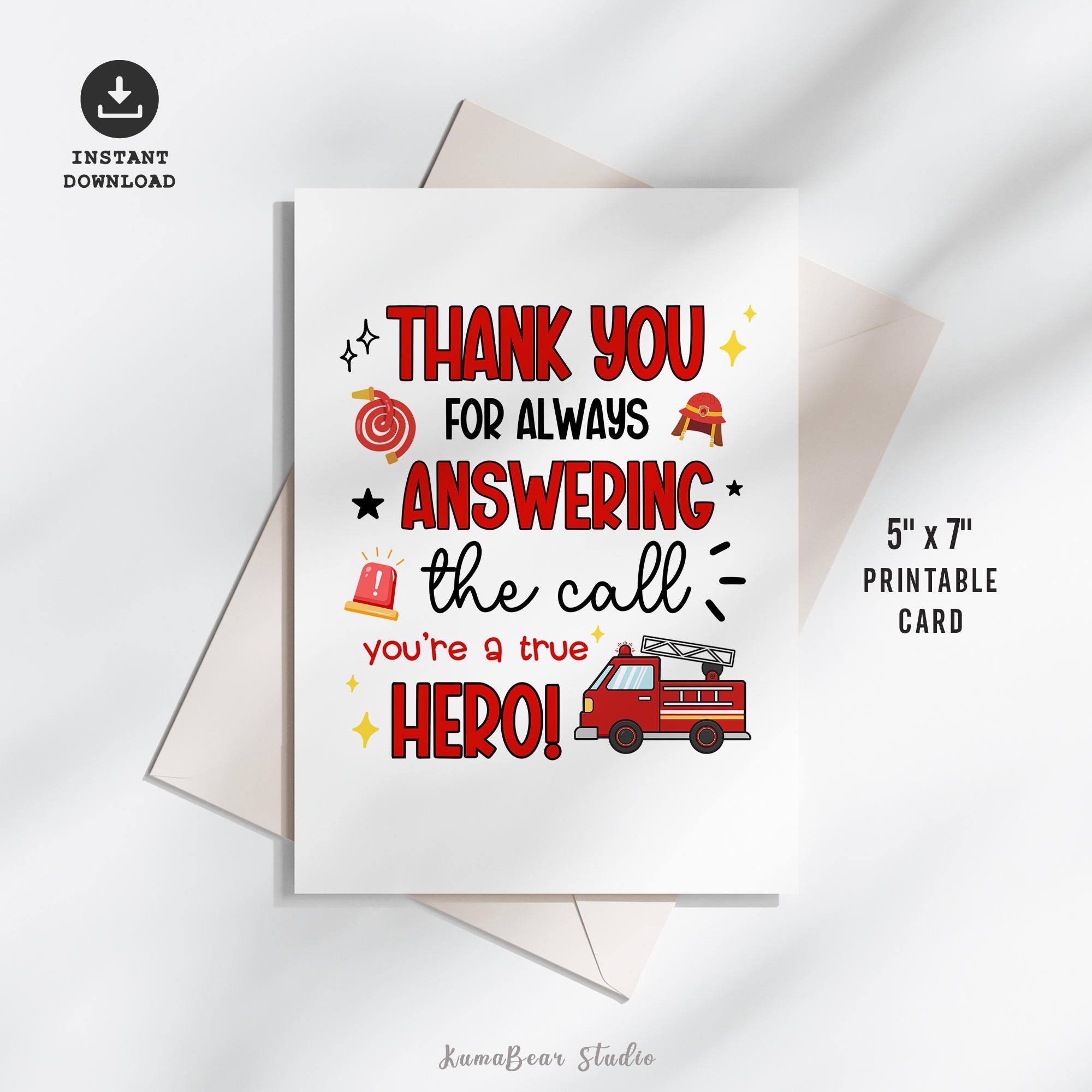 Firefighter Thank You Card Printable: Hero Appreciation (PDF Download ...