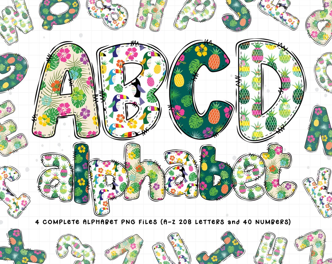 Tropical PNG, Aloha Tropical Doodle Alphabet, Tropical Letters PNG ...