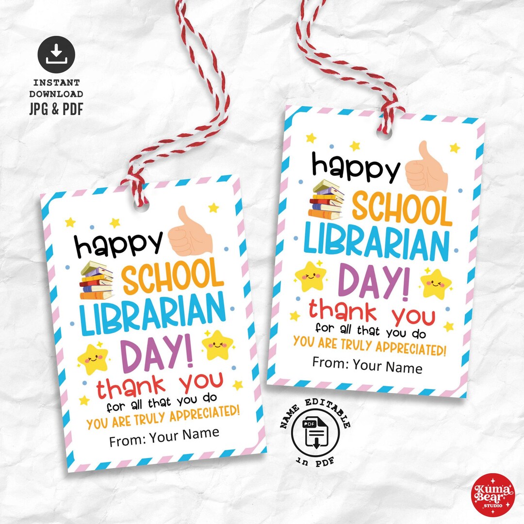 School Librarian Gift Tag Printable, Thank You School Librarians Gifts ...