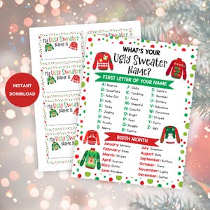 Printable Christmas Name Game, What's Your Ugly Sweater Name Game ...