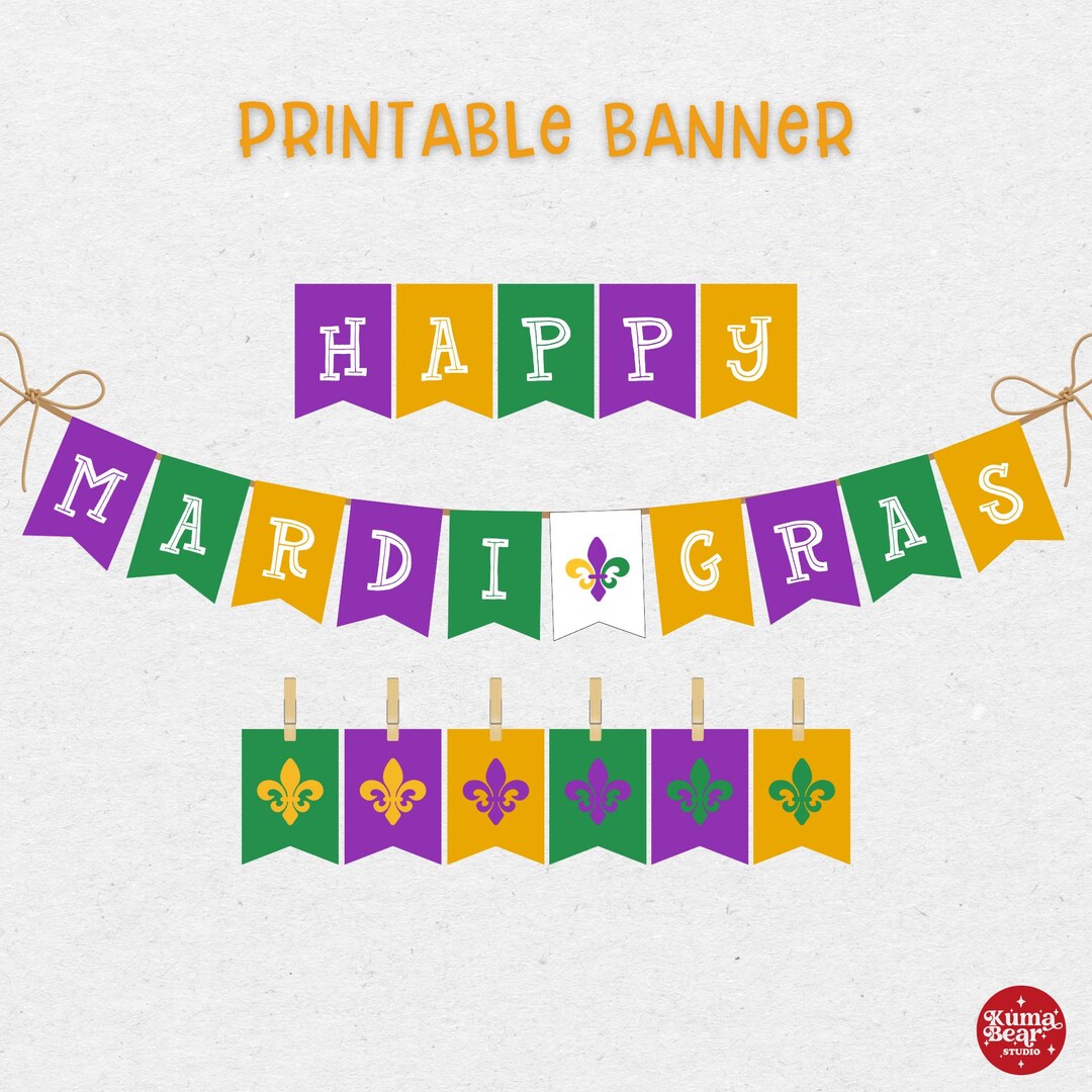 Printable Banner Mardi Gras Sign, Mardi Gras Party Decor, Fat Tuesday ...