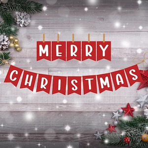 Printable Christmas Banner Flags, Christmas Sign, Christmas Party Decor ...