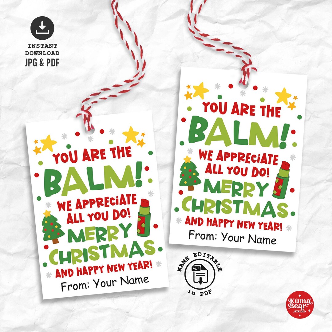 Christmas Printable Gift Tags, Lip Balm Appreciation Tag, Holiday Staff ...