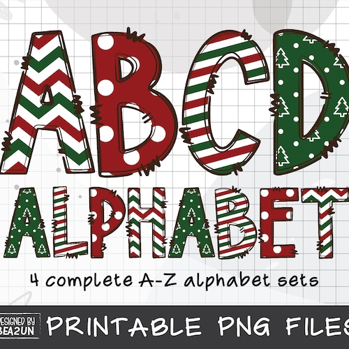 Doodle Christmas Alphabet Letters Sublimation Clipart PNG - Etsy