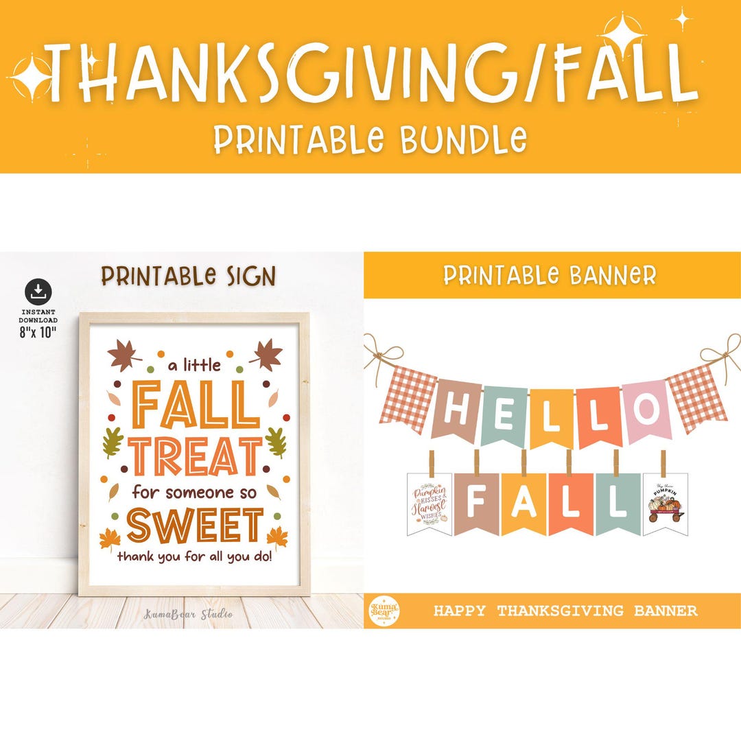 Hello Fall Banner, Autumn Treat Table Sign, Classroom Printable Bundle ...