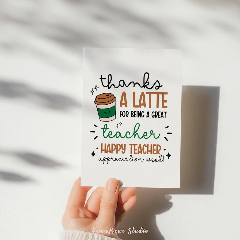 Teacher Appreciation Card Printable With Thanks A Latte Coffee Pun for ...