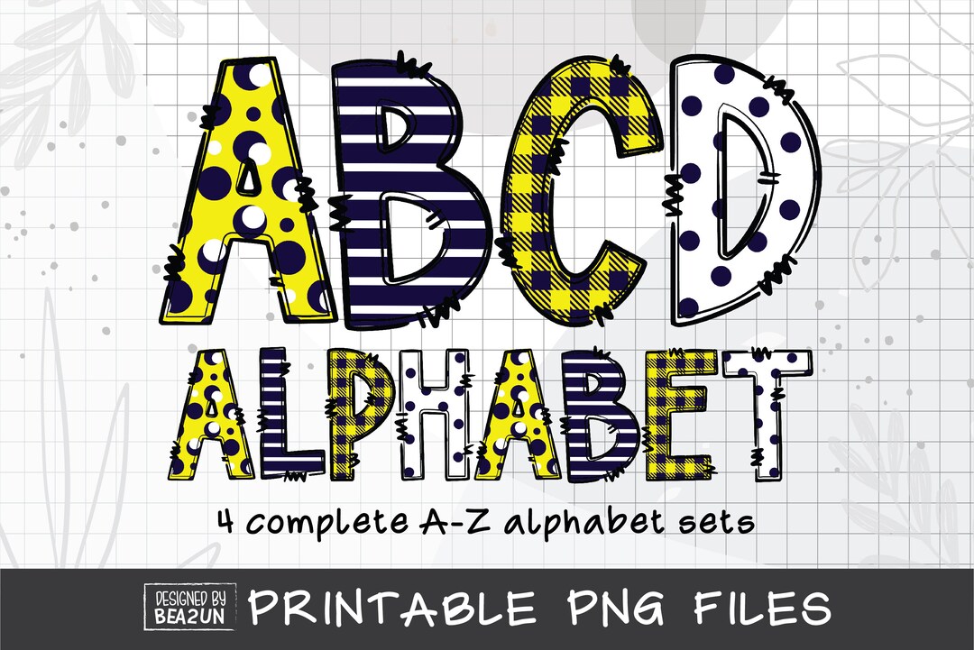 Navy Blue Yellow Alphabet Letters PNG, Alphabet Sublimation, Alphabet ...