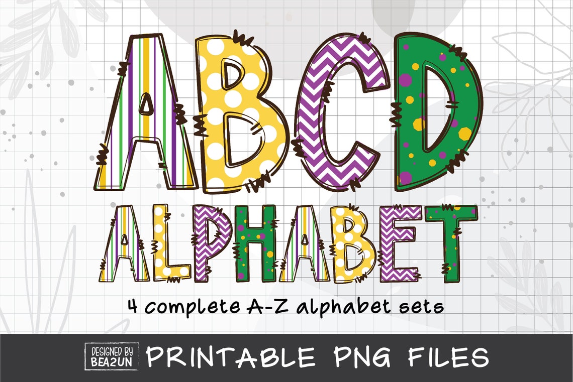 Mardi Gras Doodle Hand Drawn Letters Mardi Gras Alphabet A - Etsy