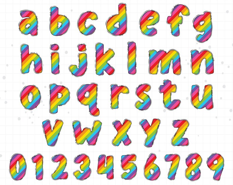 Rainbow Doodle Alphabet Bundle Rainbow PNG Letters & Numbers - Etsy