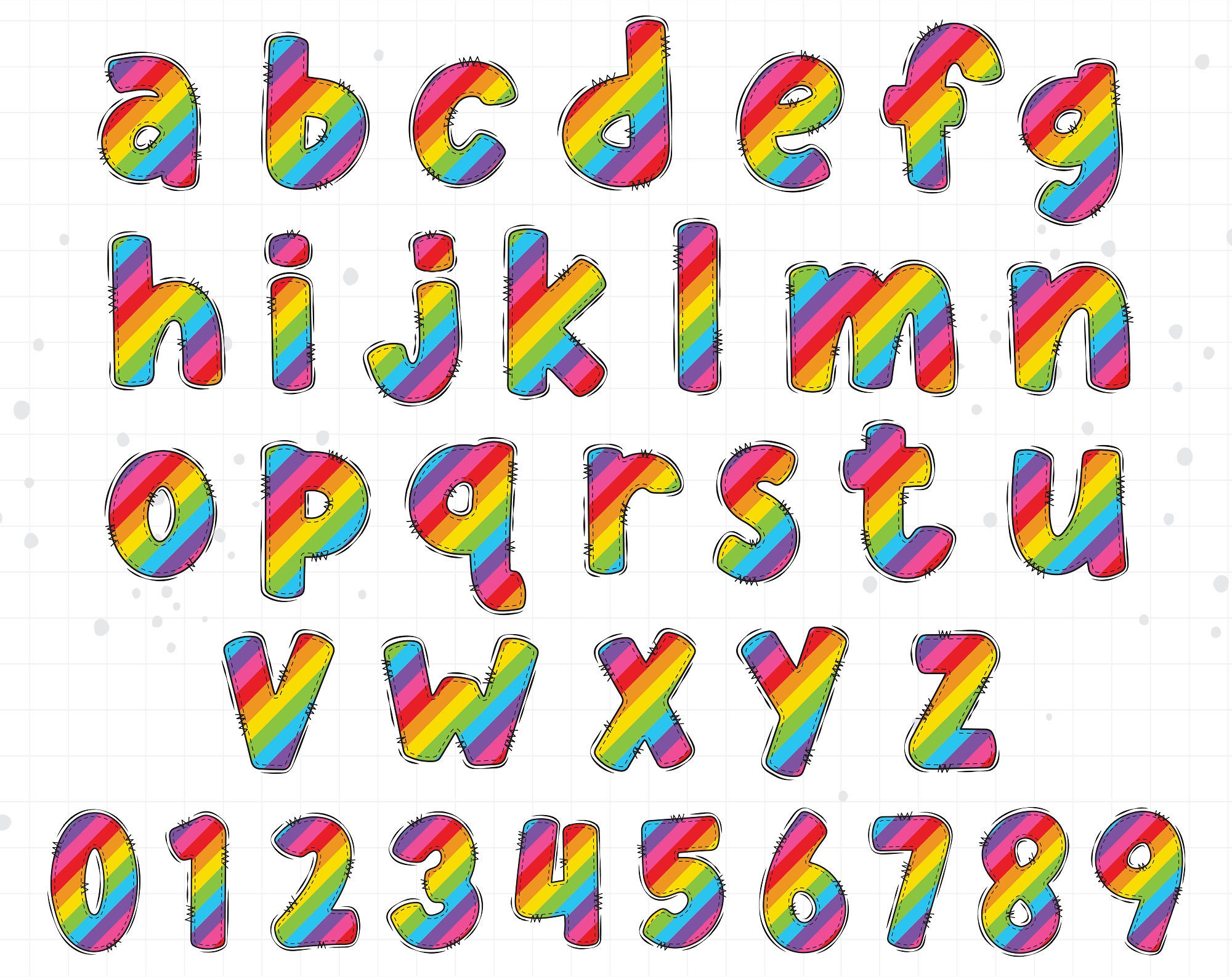 Rainbow Doodle Alphabet Bundle Rainbow PNG Letters & Numbers - Etsy