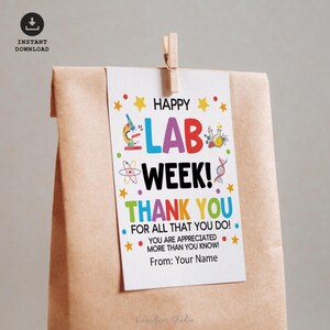 Lab Week Tag Printable, Thank You Label for Medical Lab Professionals ...