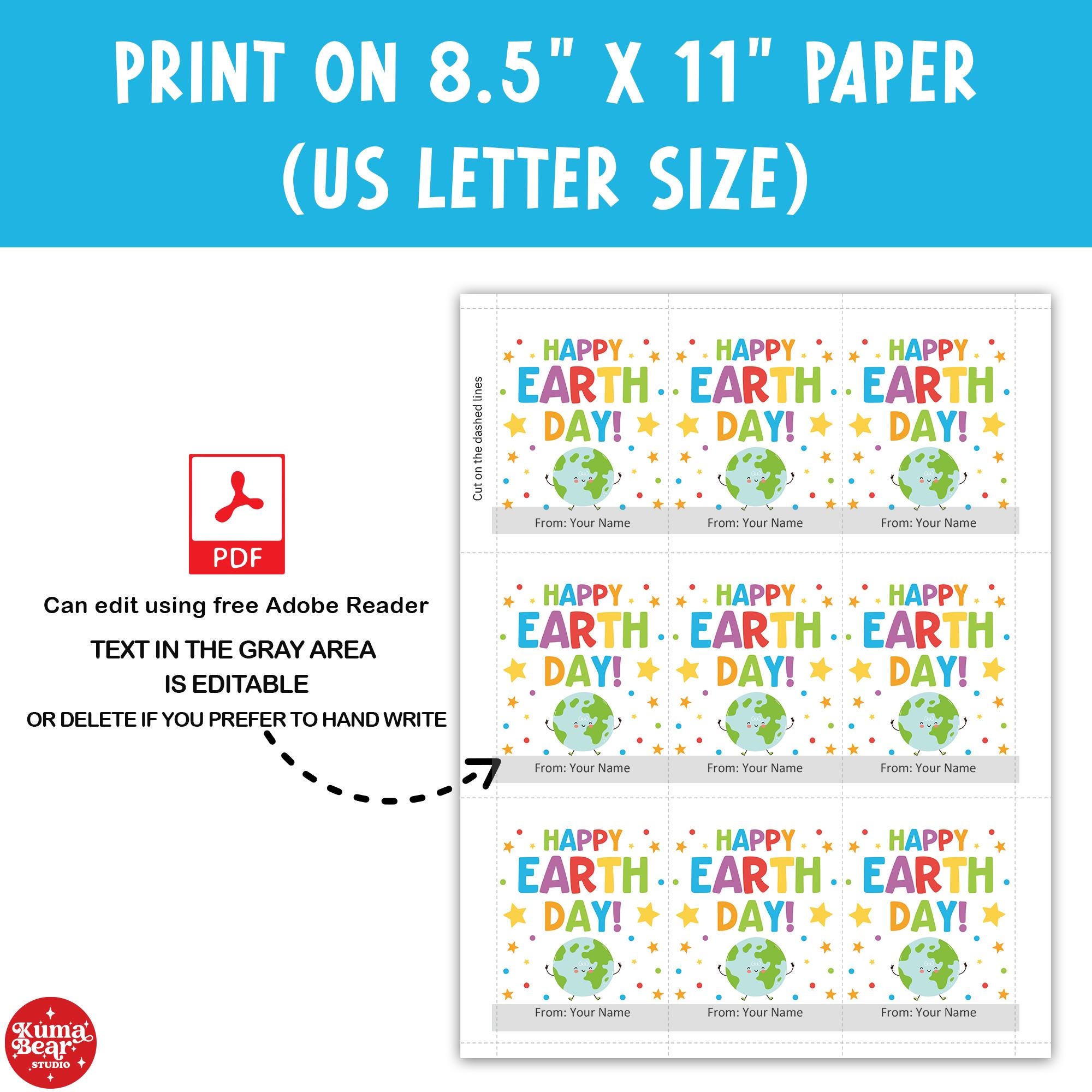 Happy Earth Day Gift Tags Printable, Editable Name (digital Download ...