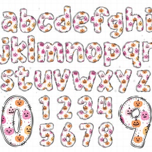 Pink Halloween Alphabet, Halloween Doodle Alphabet Bundle, Halloween ...