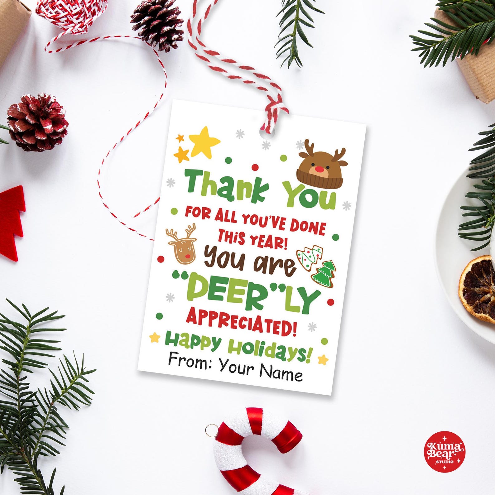 Christmas Appreciation Thank You Gift Tag Printable, Reindeer Treat ...