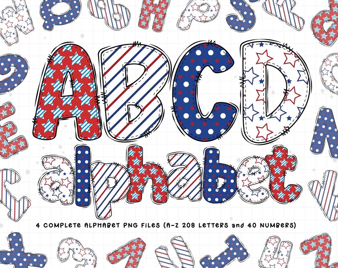 Star and Stripes Alphabet Letters PNG Bundle, 4th of July PNG ...