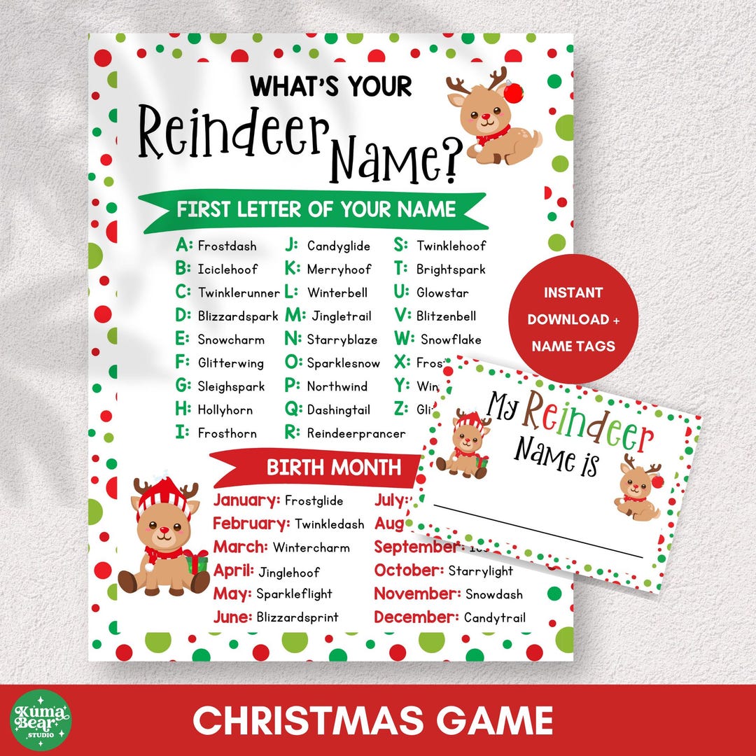What's Your Christmas Name Game, Printable Reindeer Name Generator ...