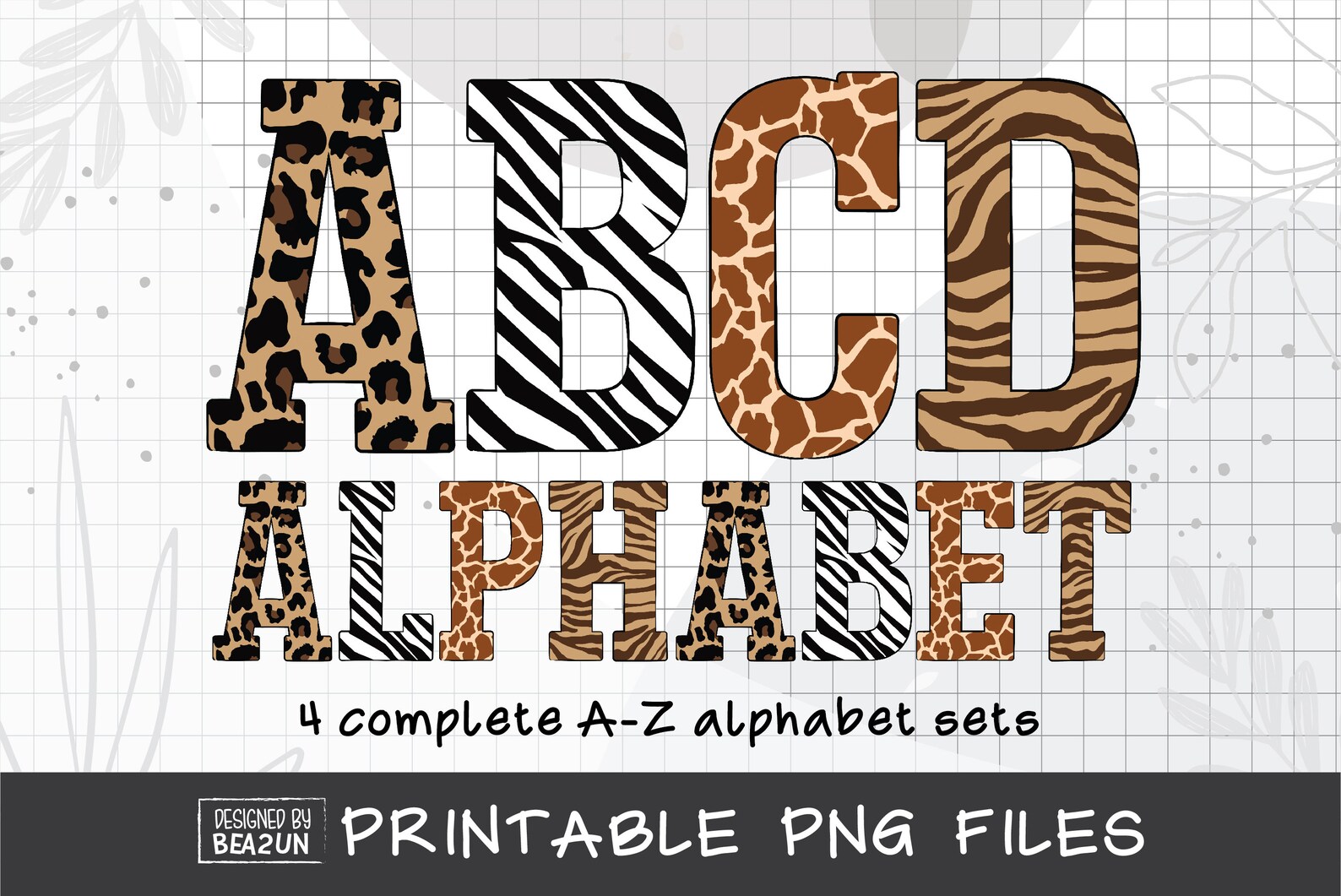 Safari Animals Skin Alphabet PNG Alphabet Sublimation - Etsy