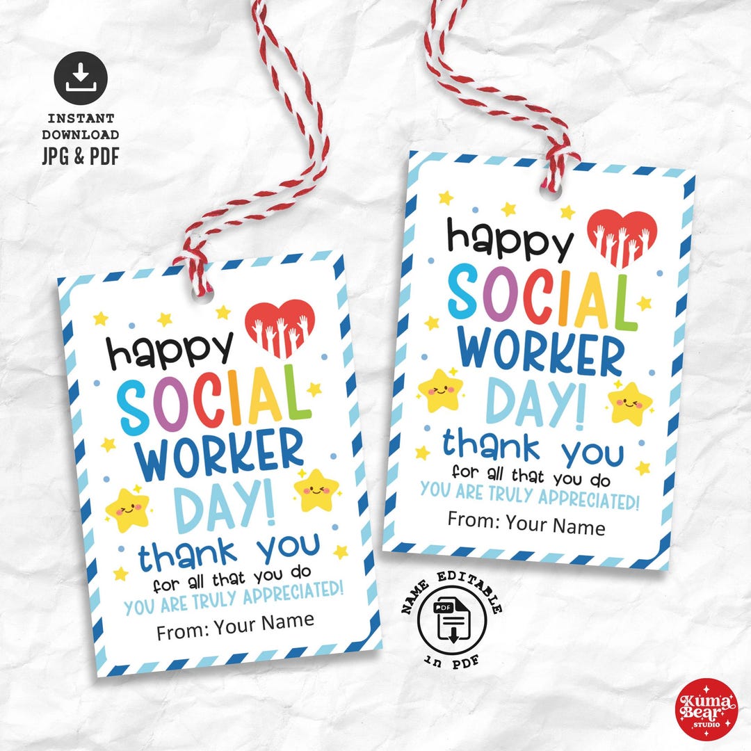 Social Work Day Gift Tags, Printable Social Worker Tag, Social Worker ...