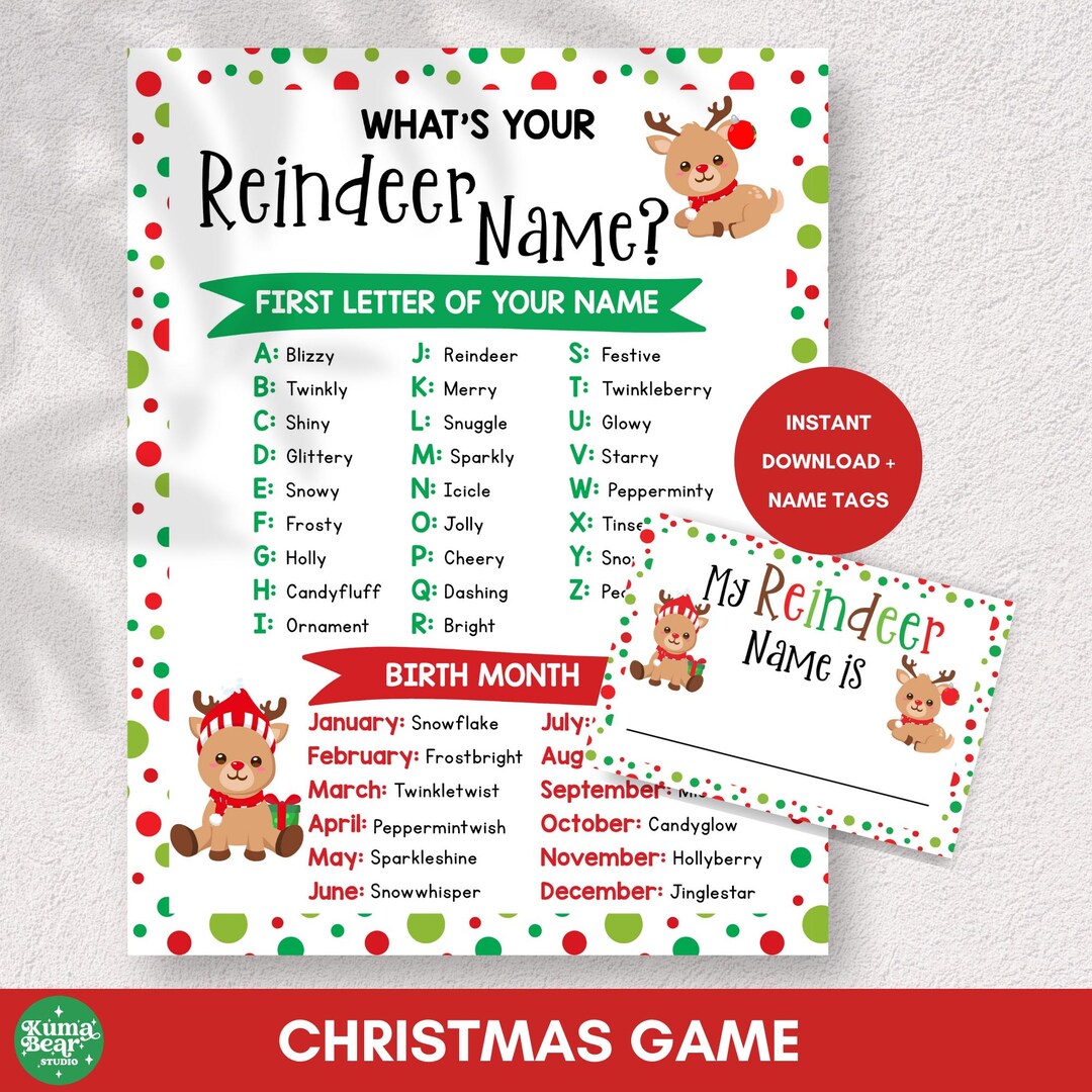 What's Your Reindeer Name Game, Printable Christmas Name Generator ...