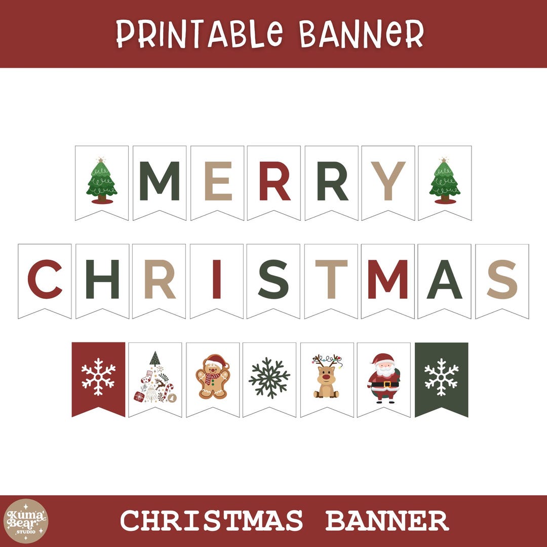 Merry Christmas Banner Printable Christmas Decor, Christmas Sign ...