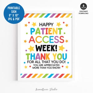 Patient Access Week Sign Printable, Happy Patient Access Week Poster ...