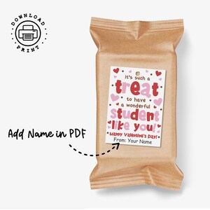 Student Valentine Gift Tags Printable, Classroom Favor Valentine's Day ...